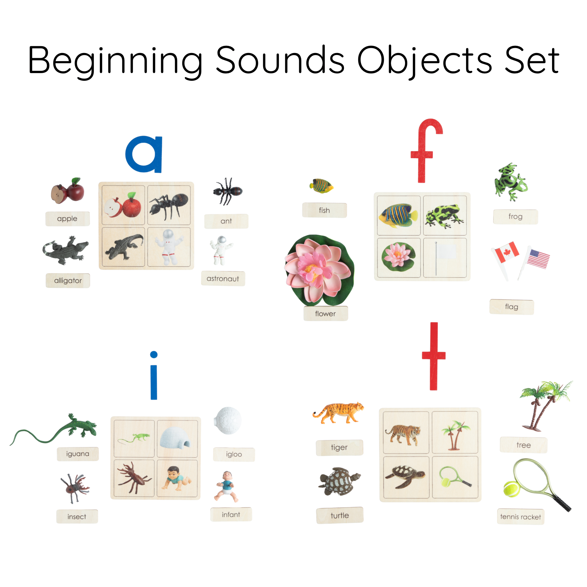 Montessori Beginning Sounds Language Phonics Set with 104 Objects, woo ...