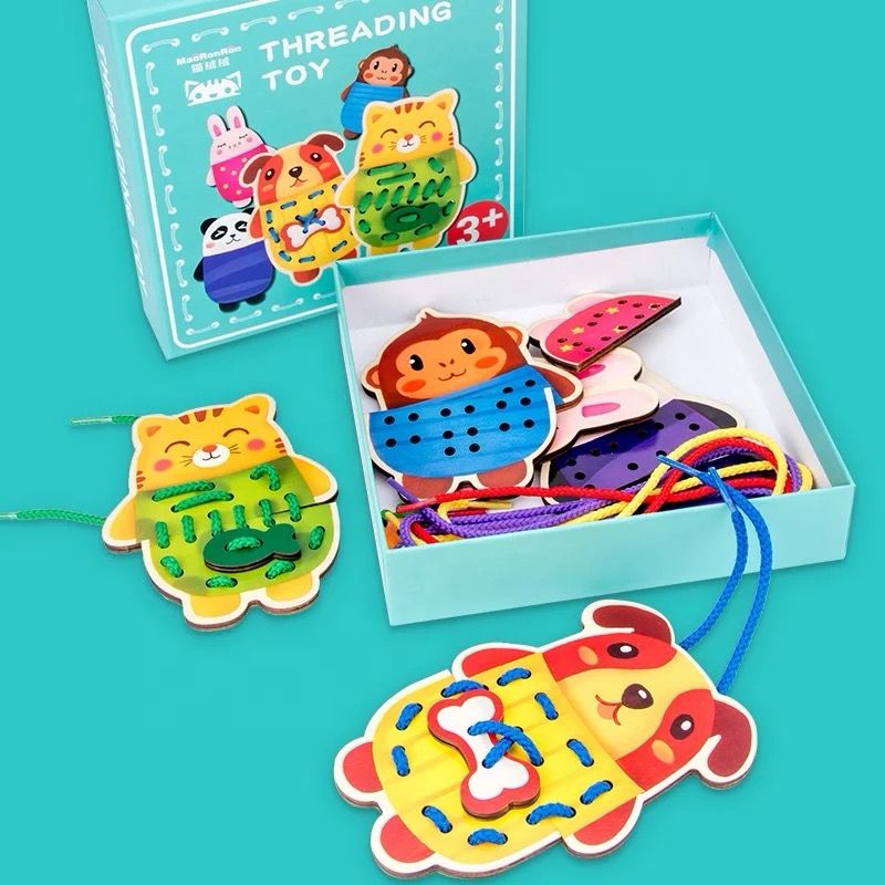 Wooden Animal Threading Game – Fine Motor and Hand-Eye Coordination To ...