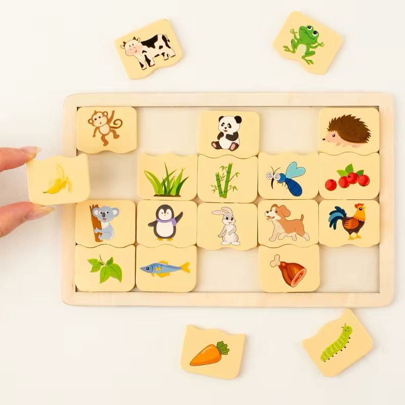 Montessori Animal and Food Matching Puzzle - Wooden Educational Toy fo ...