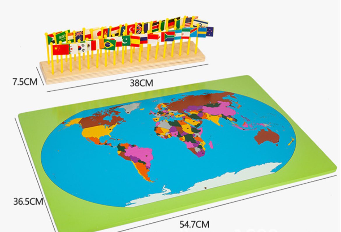 Montessori World Map with Flags - Cultural Geography Material – Hands ...