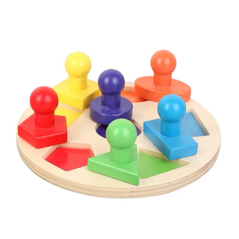 Big Knobbed Shapes Puzzle – Montessori Wooden Shape and Color Recognit ...